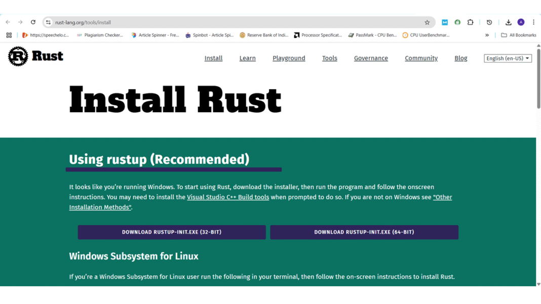 Rust programming installation procedure on Windows
