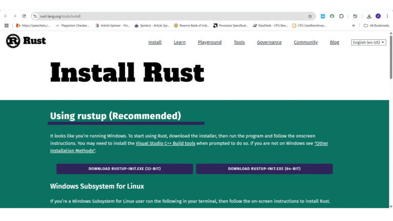 Rust programming installation procedure on Windows