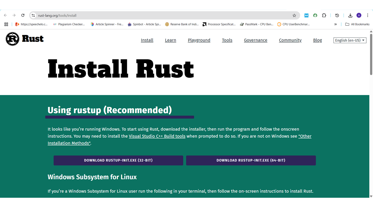 Rust programming installation procedure on Windows